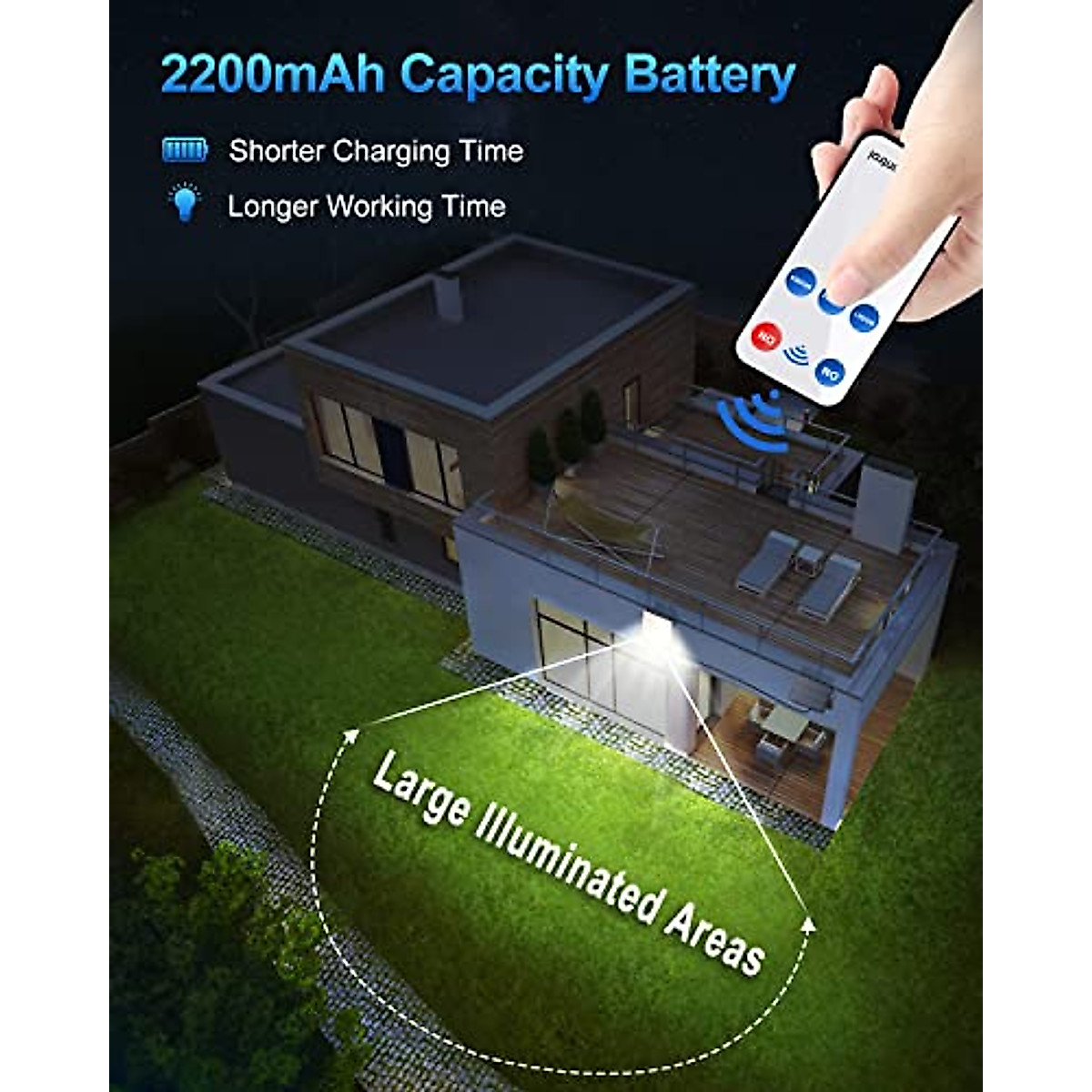 Solar Outdoor Lights Motion Sensor [3 Modes/228LED] Solar Flood Lights Dusk to Dawn, IP65 Waterproof Led Solar Security Lights with Remote for Garage, Patio, Outside, Yard, Garden (5M Cable, 2Pack)