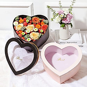 DWIPER Pink Heart Shaped Gift Boxes for Flowers Packaging with Clear Lid for Christmas, Hanukkah, Graduations, Weddings, Birthdays, Groom Gifts, Engagement Wrap Flowers, Candy and Gifts Set of 2(M/L)