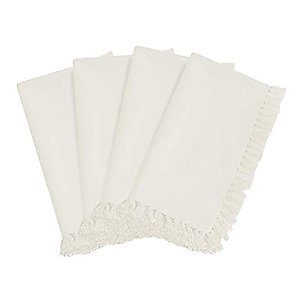 SARO LIFESTYLE 1234 Lizette Collection Fringed Design Festive Dinner Napkins (Set of 4), Off White, 20" Square, 4 Pieces