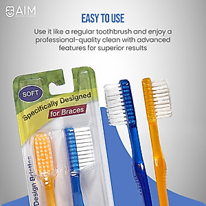 AIM DENTAL SUPPLY Toothbrush for Braces, Soft Head Braces Toothbrush, V Trimmed Design 2-Pack | Quick Orthodontic Cleaning | Deep Clean Braces at Home (Pack of 2)