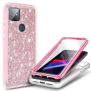 NZND Case for T-Mobile REVVL 4 Plus with Built-in Screen Protector, Full-Body Protective Shockproof Rugged Bumper Cover, Impact Resist Durable Phone Case -Glitter Rose Gold
