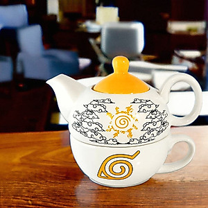 Naruto Shippuden Tea Cup Set 2 with Teacup and Kettle | 15 Oz TeaCup Featuring The Nine-Tail Fox “ Kurama” | Anime | Kitchen Deco | Naruto Tea Cup Set | Officially Licensed | By Just Funky