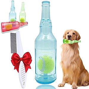 LELEBEAR Zentric CrunchNPlay Bottle Toy, Plastic Bottle Chew Toys for Dogs, Water Bottle Toys with Ball, Dog Toy Water Bottle Cruncher (Blue, Large)