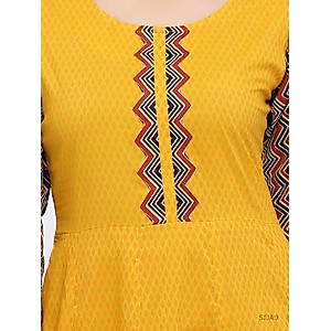 Yash Gallery Indian Cotton Geometric Print Anarkali Kurtis for Women (Mustard Yellow)