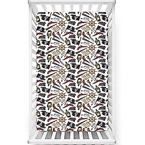 Pirates Themed Fitted Mini Crib Sheets,Portable Mini Crib Sheets Soft & Stretchy Fitted Crib Sheet-Baby Crib Sheets for Girl or Boy,24“ x38“,Multicolor