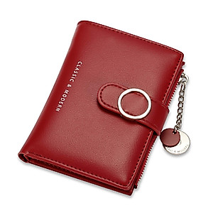 OYATON Small Wallet for Women, Slim Compact Faux Leather Women Bifold Pocket Wallet with Zipper Coin Purse and Credit Card Holder (red)