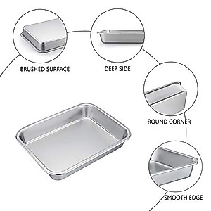 TeamFar Lasagna Pan, Stainless Steel Rectangular Cake Brownie Pan Casserole Baking Dish, 10.5’’ x 8’’ x 1.7’’ Compact for Toaster Oven, Non Toxic & Healthy, Brushed Finish & Easy Clean-Dishwasher Safe