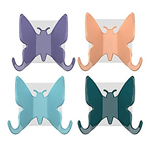 DOITOOL 4pcs Decorative Shower Hook Suction Cup Holder for Bag Keys Towels Butterfly Shaped Bathroom Hooks Wall Hangers (4pcs Pink/Purple/Blue/Sea- Blue Solid Color Hooks) Hooks