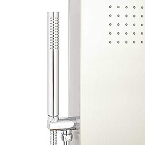 Signature Hardware 417701 Dalton Stainless Steel Thermostatic Outdoor Shower Panel with Shower Head, Hand Shower, Bodysprays and Bamboo Tray
