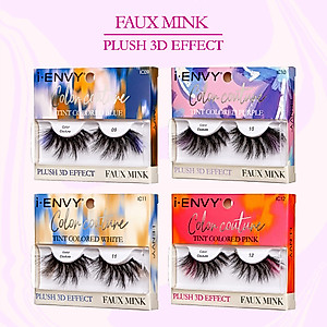 iENVY False Eyelashes Faux Mink Color Couture Mixed Colored Lashes Maximum Fluffiness and Volume Fake Eyelashes (Tint Pink)