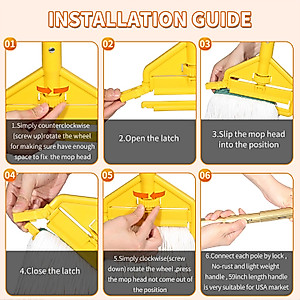 Midoneat Commercial Mop, Heavy Duty Industrial Mop with Two Extra Replacement Mop Head,60" Long Handle Looped-End String Wet Cotton Mops for Floor Cleaning