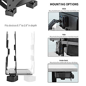 VIVO Adjustable Thin Client Mini PC Mount Bracket, CPU VESA Under Desk and Monitor Arm Computer Holder, Black, MOUNT-PC05C