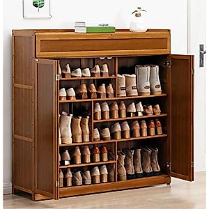Gdrasuya10 Bamboo Entryway Shoe Storage Cabinet with 2 Folding Doors, 7 Tier Shoe Rack Organizers Shoe Cabinet for Shoes Boots Slippers Sneakers Large Capacity for Home (46" L)