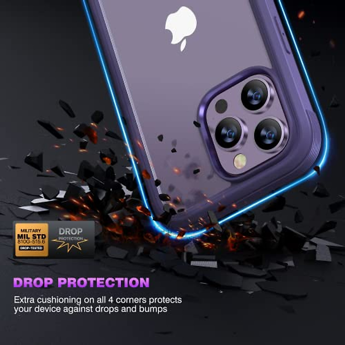 Diaclara Designed for iPhone 14 Pro Phone Case 6.1’’, [2023 Upgraded] Full Body Rugged Cover w/Built-in Anti-Scratch Screen Protector+9H Tempered Glass Camera Protector (Royal Purple)