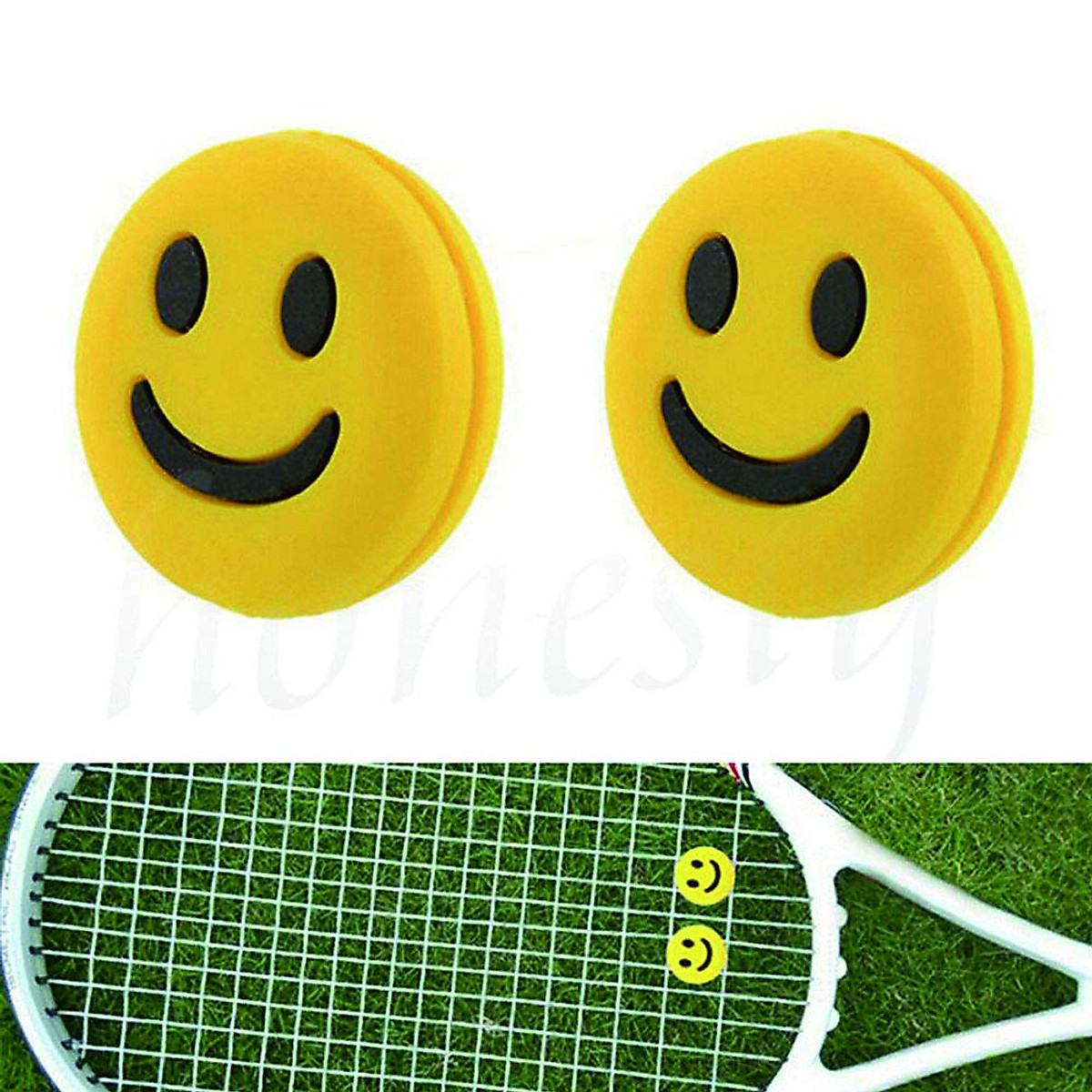 Acxico 8 pcs Silicone Rubber Smile Face Tennis Racquet Vibration Dampener Shock Absorber(4 Smiley Yellow + 4 Surprise Yellow)