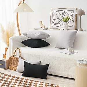 Home Brilliant Throw Pillow Covers 18 x 18 inch Set of 4 Decorations Lined Linen Square Throw Pillow Cases for Couch, 45cm, Black