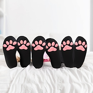 3D Cat Claw Pad Stockings and Gloves Thigh High Socks Long Gloves Silicone Claw Lolita Cat Cosplay for Girls Women (Black and Pink)