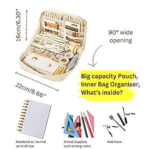 Sotzac Cute Pencil Case Large Capacity Pen Pouch Accessories Bag Canvas Organizer (Cream)