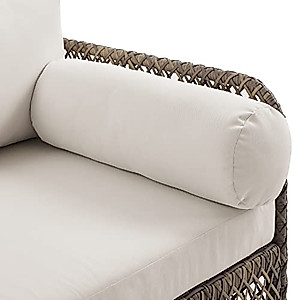Crosley Furniture Granite Bay Wicker Outdoor Sofa, 3-Person Patio Couch for Porch, Deck, Backyard, Stone with Crème Cushions