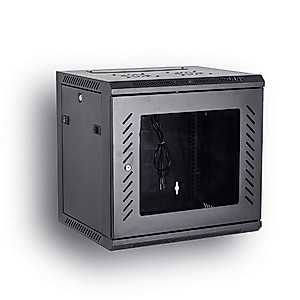 KENUCO 9U Wall Mount Rack Server Cabinet Data Network Enclosure 19-Inch Server Network Rack with Locking Glass Door 16-Inches Deep (Black 9U)