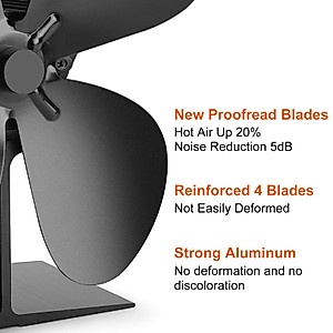 CWLAKON Wood Stove Fan Heat Powered - Upgrade Designed Silent Operation 4 Blades with Stove Thermometer, Fireplace Fan for Gas/Pellet/Wood Burning Stove-Eco Friendly and Efficient Heat Distribution