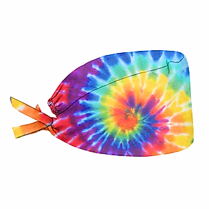 JEOCODY Colorful Rainbow Tie Dye Unisex Women Men One Size Working Cap,Adjustable Tie Back Head Covers Fashional Hats with Comfortable Sweatband