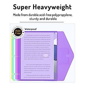 Forvencer Binder Pocket, 10 Pack Super Heavyweight Poly Binder Pocket with Hook and Loop Closure, Binder Folders Side Loading, 3 Ring Binder Pocket, Letter Size, Assorted Colors