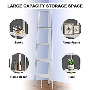 BIGTREE 5-Tier Corner Ladder Shelf Shelving Unit 62.32” Tall Corner Bookcase Storage Display Organizer Storage Stand Multipurpose Bookshelf and Plant Stand for Home Office(White)