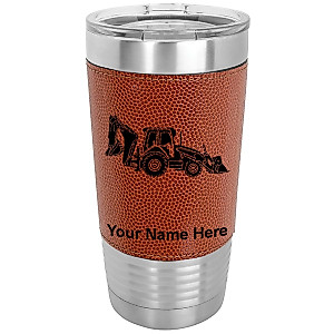 LaserGram 20oz Vacuum Insulated Tumbler Mug, Backhoe Loader, Personalized Engraving Included (Faux Leather, Basketball Style)