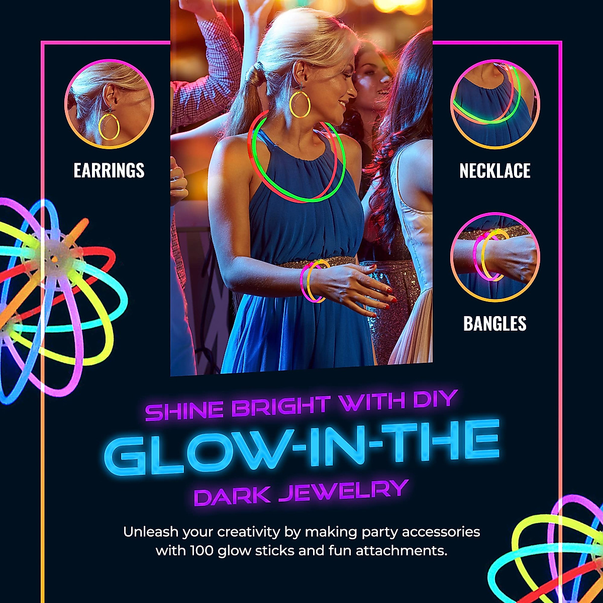 210 PCS Colorful Glow Sticks Party Pack - 100 8' Glow Sticks, 100 Connectors, Fun Accessories - Party Supplies - Glow The Dark Glowing Sticks Fun Party Pack with 8" Glowsticks, Connectors For Weddings