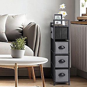 Narrow Dresser - 4 Drawers Slim Fabric Storage Cabinet - Vertical Standing Storage Chest - Gaps Tower Organizer with Removable Drawers and Wooden top for Laundry,Living Room,Entryway (Black_Side pull)