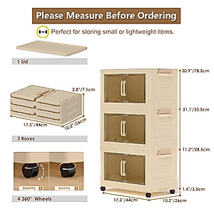 gerritfany Closet Organizers and Storage, 3-Tier 90Qt Storage Cabinet with Wheels, Plastic Storage Bins with Lids,Drawer Organizer for Living Room,Dorm,Office