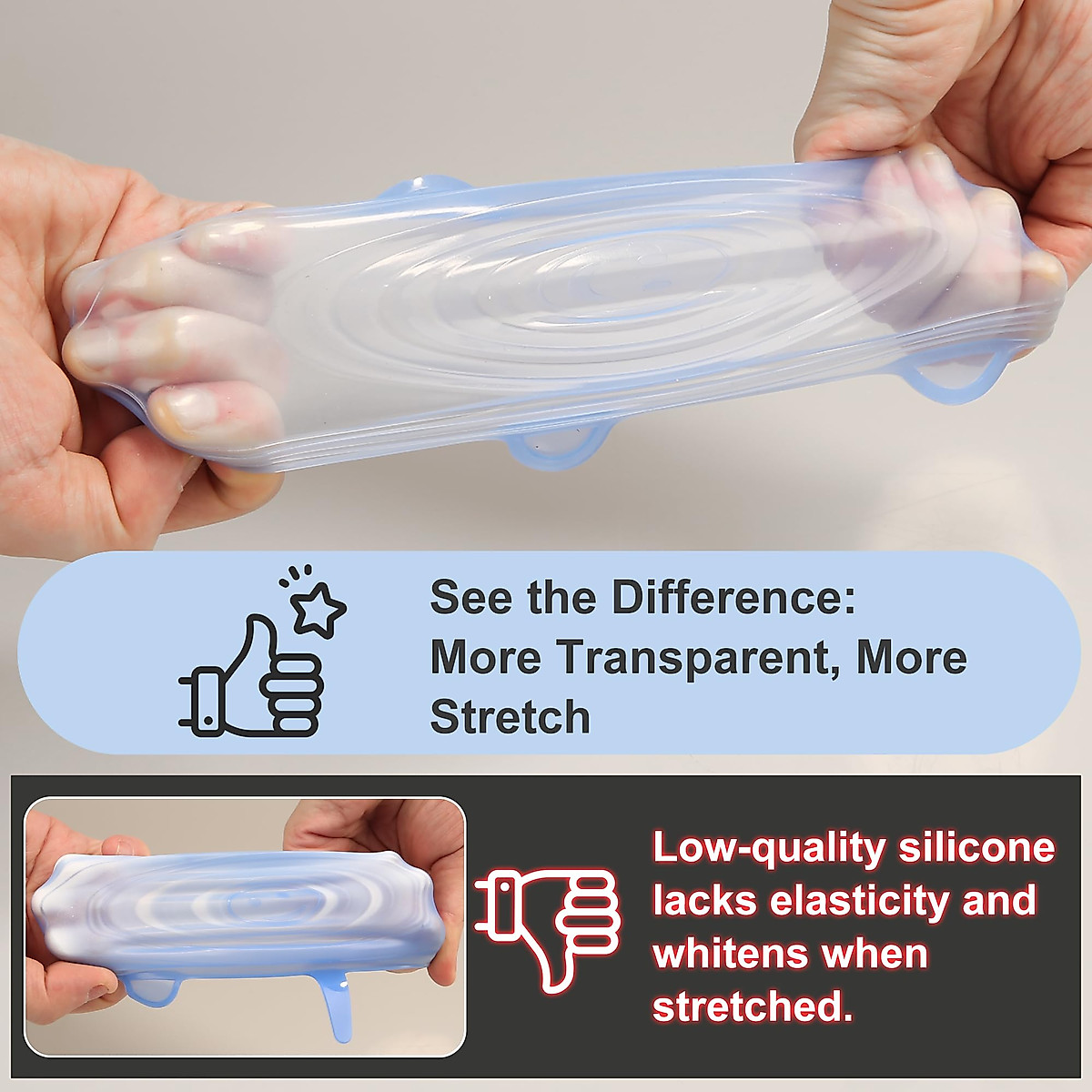 WhisprWield Extra Small Silicone Stretch Lids 2 Inch 6PCS Resuable Jar Cover Fit 2 to 2.3 Inch Containers,BPA Free, Leakproof, Microwave&Freezer Safe,Blue Clear, bwlid1