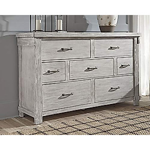 Signature Design by Ashley Brashland Farmhouse 7 Drawer Dresser with Dovetail Construction, Textured White