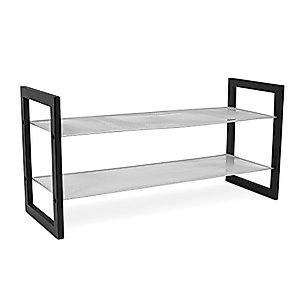Internet's Best Mesh Shoe Rack - 2 Tier - Free Standing Metal Wood Shoe Organizer - Closet and Entryway - Fits 8 Pairs of Shoes - Black & Silver