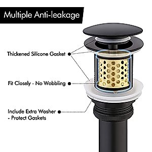KES Matte Black Sink Drain with Overflow, Pop Up Drain with Overflow with Detachable Drain Hair Catcher Sink Drain Strainer for Bathroom Sink Drain Pop Up Drain Stopper Matte Black, S2018A-BK