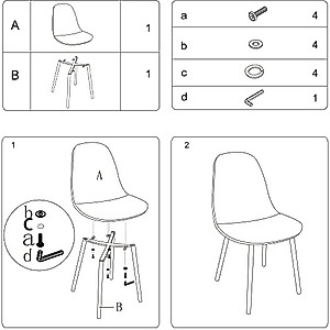 CangLong Fabric Cushion Seat Back, Mid Century Metal Legs for Kitchen Dining Room Side Chair, Set of 4, Grey