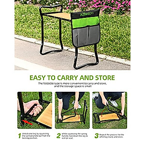 AZBESTPRO Bamboo Garden Kneeler and Seat Heavy Duty, Upgrade Gardening Bench and 2-inch Thick Kneeling Pad 1 Larger Tool Bags, Gardening Gift for Women Men, for Gardeners