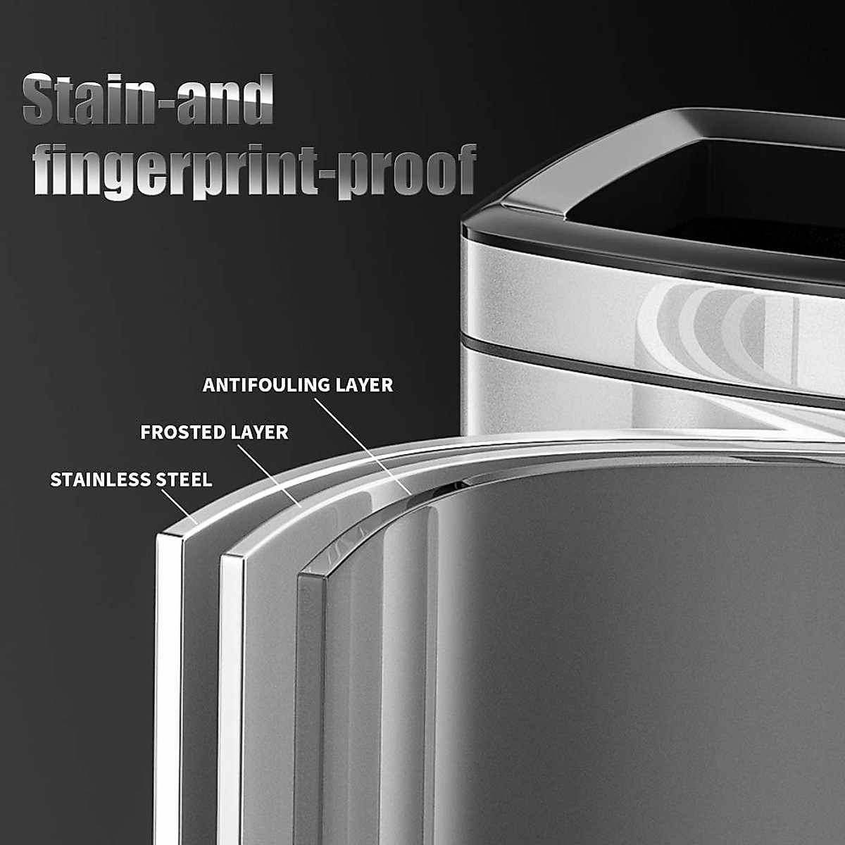 LEASYLIFE 10L/2.6 Gallon Stainless Steel Square Trash can, Compact Garbage Bin, Kitchen, Office, Split Design Household Trash can (Sliver)