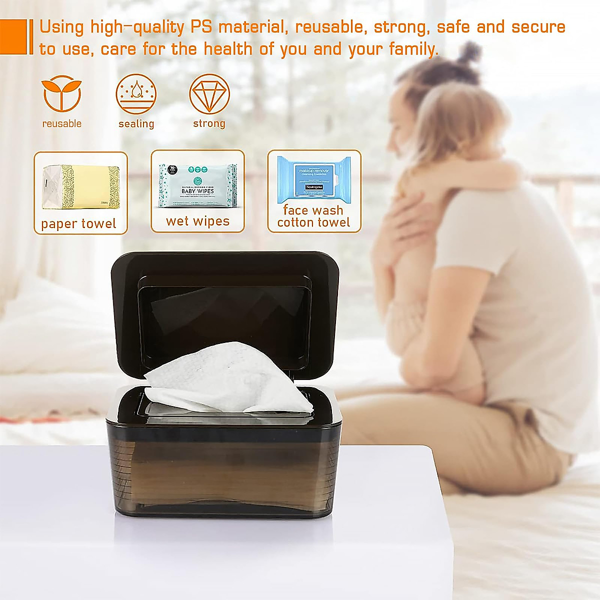 Whiidoom Baby Wipes Dispenser, Wipes Holder Dustproof Wipes Container Case Keep Wipes Fresh and Moist (Dark Brown)