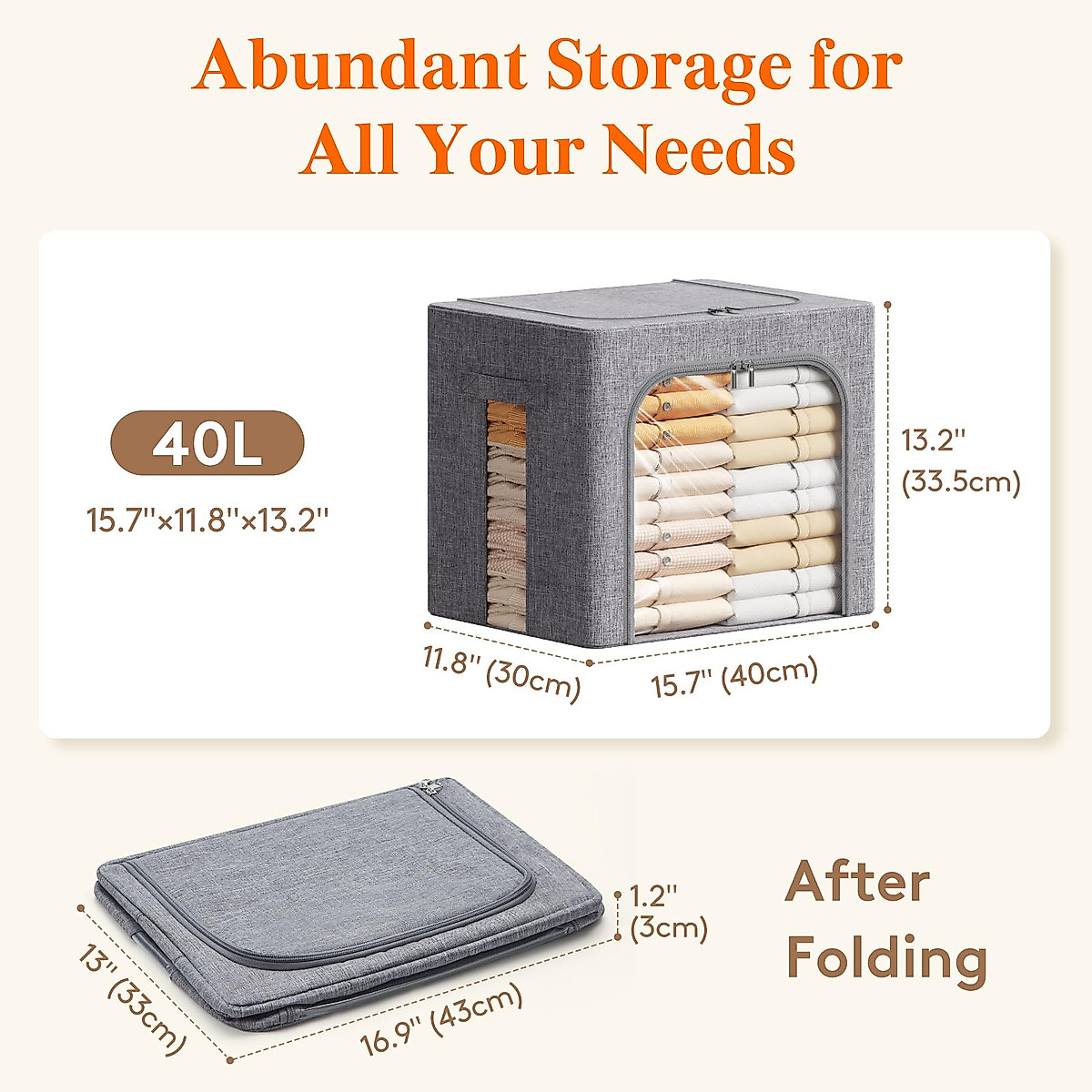 Lifewit Clothes Storage Bins with Metal Frame, Stackable Storage Box, Foldable Clothing Storage Bins with Lids, 40L Storage Bags Fabric Box Organizer with Clear Window＆ Zippers＆ Sturdy Handles 4 Pack