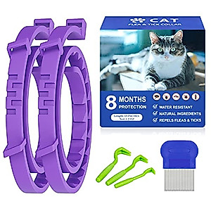 Purple Flea and Tick Collar for Cats & Kittens, Cat Flea Collar 2 Pack Made with Plant Based Essential Oil, 8-Month Natural Flea and Tick Prevention Treatment and Protection