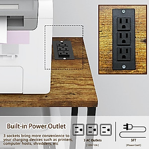 Natwind Computer PC Case Tower and Printer Stand with Charging Station, Printer Table with Wheels, Shredder CPU Stand, Computer Host Cart, PC Tower Storage Shelf for Home Office Organization (Retro)