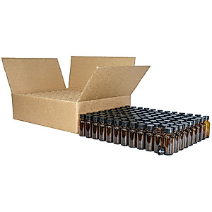 GlassBottleOutlet (108 Pack) 1 oz. Amber Boston Round with Black Poly Cone Cap