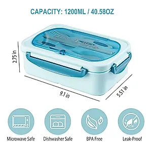 NatraProw Bento Box for Adult, 1200 ML Lunch Containers, LeakProof Lunch Box with Utensils, BPA Free, 3 Compartment Bento Box Microwave Safe, Blue
