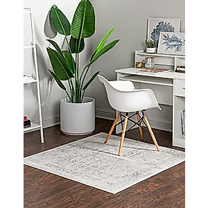 Unique Loom Oxford Collection Area Rug - Magdelan (7' 10" Square, Cream/Ivory)