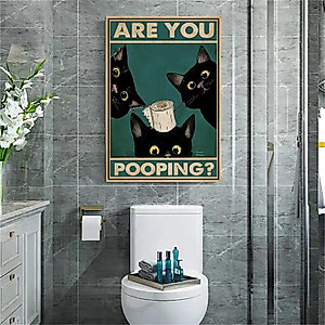 Black Cat Wall Art Cat Bathroom Wall Art Poster Cute Animal Picture Canvas Print Cat Painting Poster Cat Pictures Wall Art Cat Toilet Paper Art Posters for Home Bathroom Decor 16x24 Inch Frameless