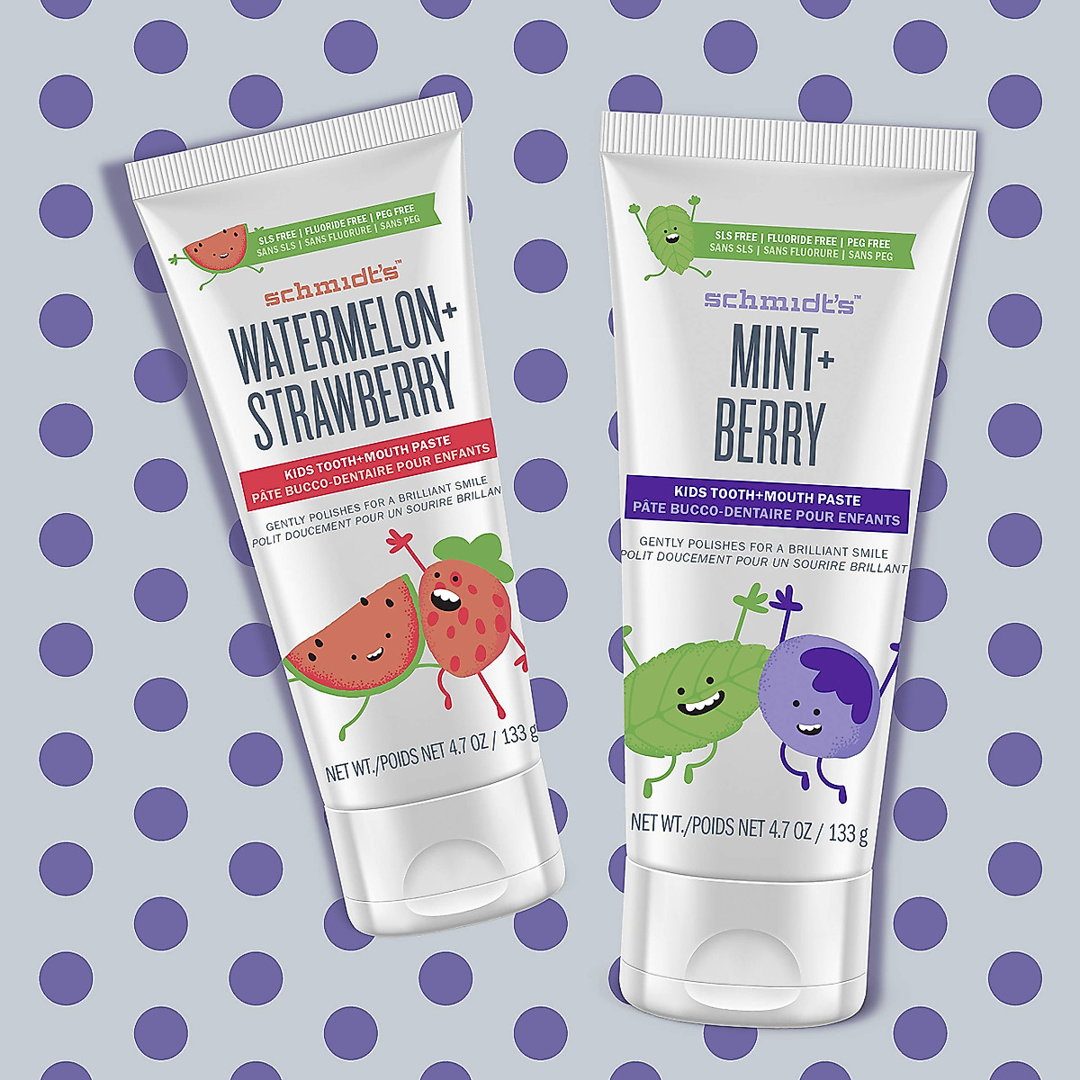 Schmidt's Children's Toothpaste For Clean Teeth, Mint + Berry, Fluoride Free 4.7 oz 6 Count