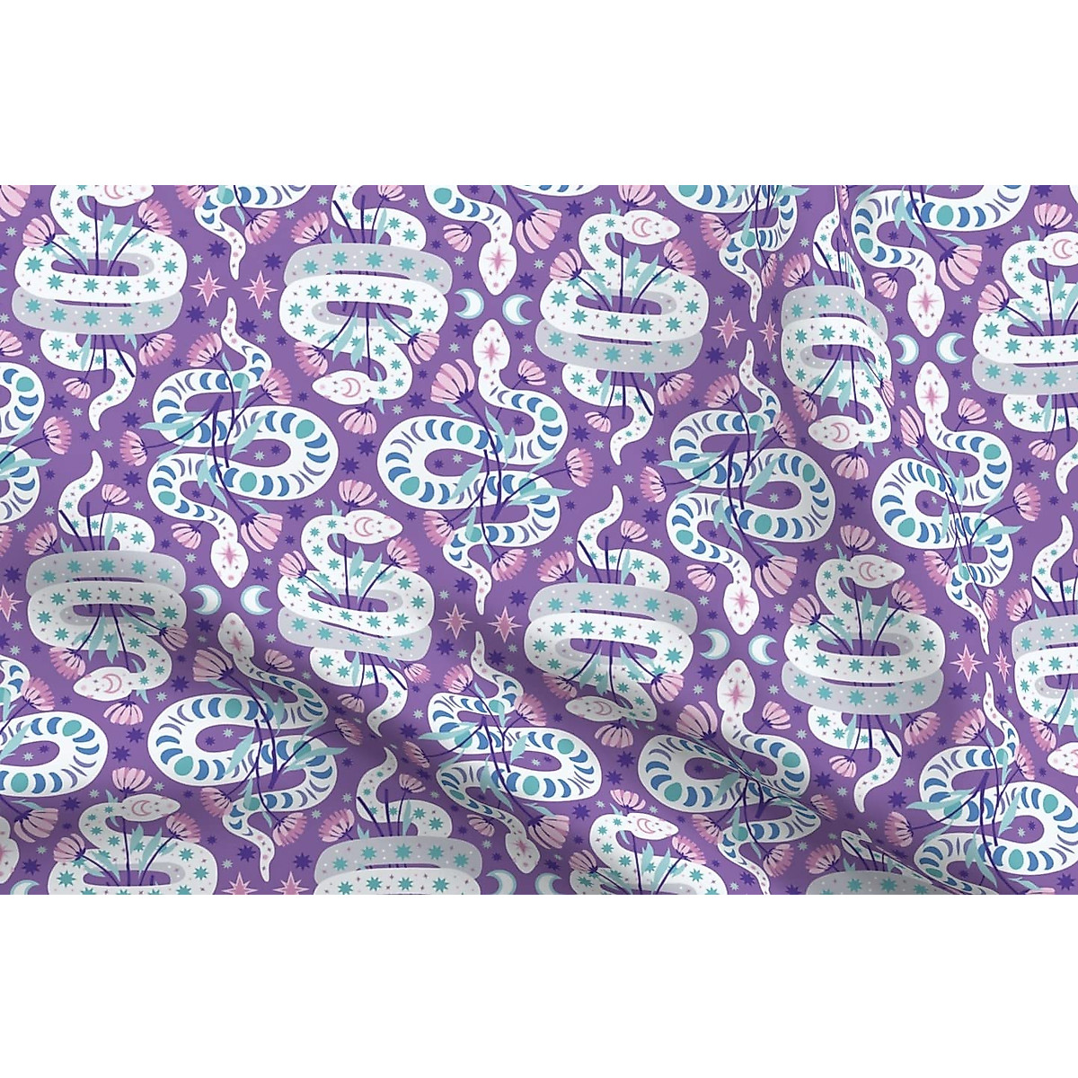 Spoonflower Fabric - Flowers Snakes Stars Floral Purple Damask Reptile Printed on Petal Signature Cotton Fabric Fat Quarter - Sewing Quilting Apparel Crafts Decor
