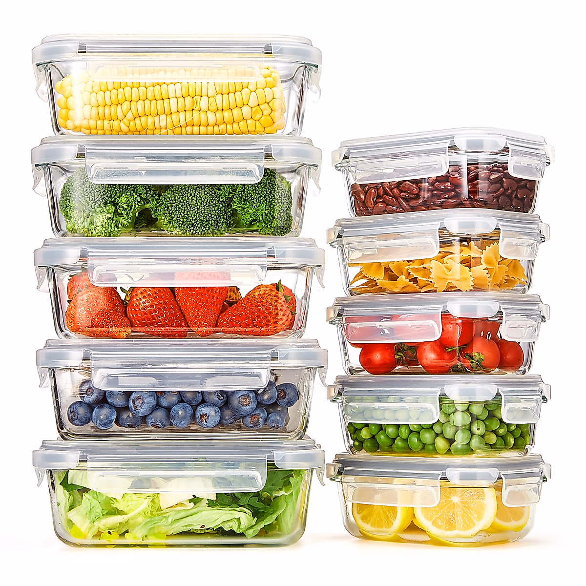 Glotoch 10 Pack Glass Food Storage Containers with Lids Reusable, Ultra Thick Borosilicate Glass Containers for Meal Prep/Lunch, Dishwasher/Microwave/Oven/Freezer Safe, Grey